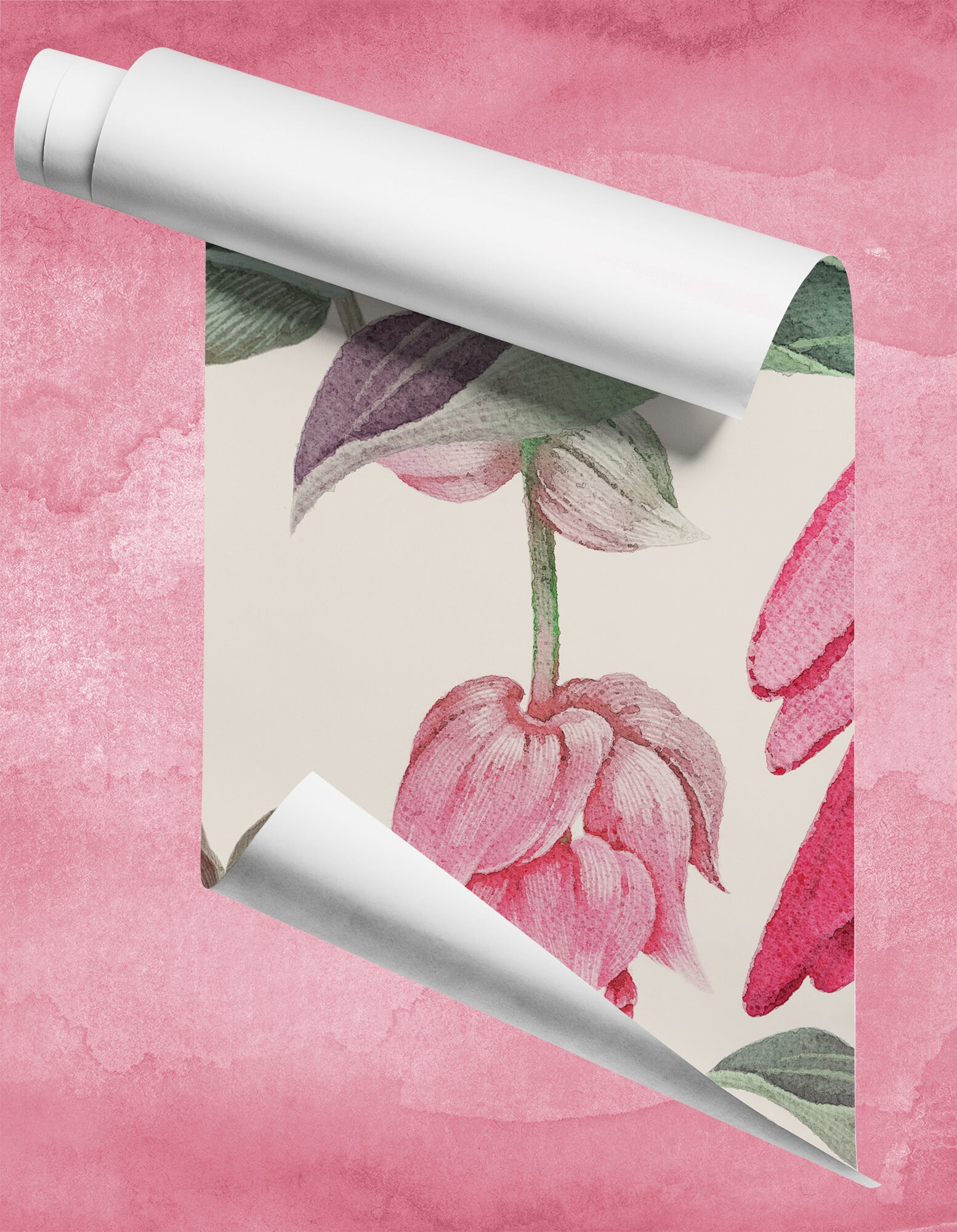 Pink Parrot Wallpaper Tropical Bird and Flowers Mural Self | Etsy