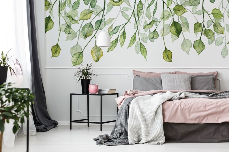 Watercolor Green Hanging Tree Leaves Wallpaper With White Background ...