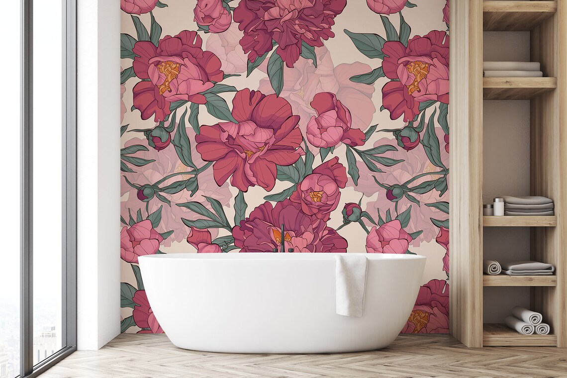 Pink and Red Big Flower Pattern Wallpaper Botanical Mural - Etsy