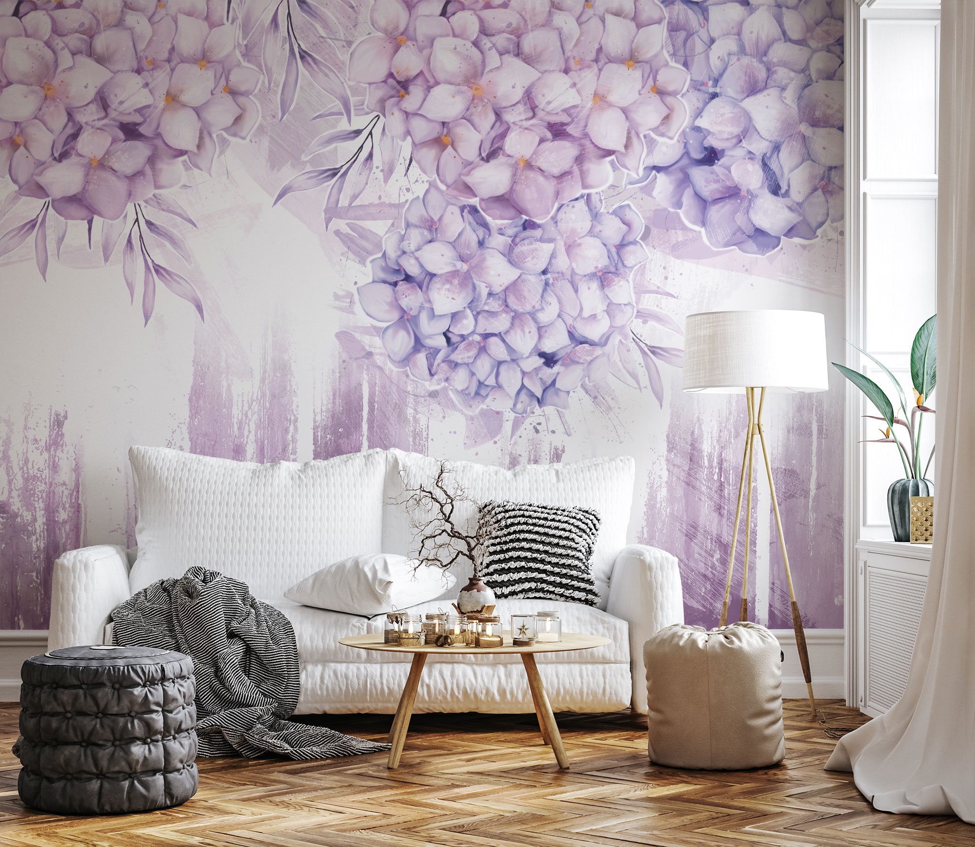 Lilac Hortensia Flowers Mural Hanging Flowers Self Adhesive - Etsy