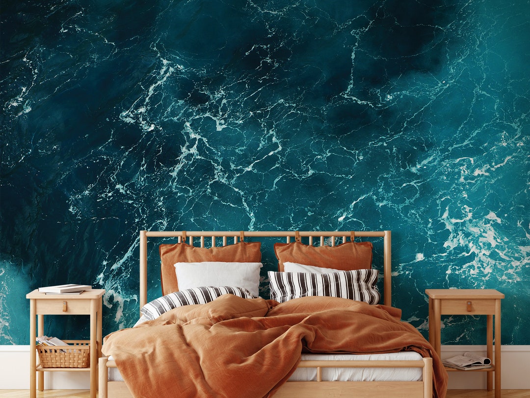Marine Wallpaper, Blue Sea and Waves, Sea Foam, Ocean Mural, Beautiful ...