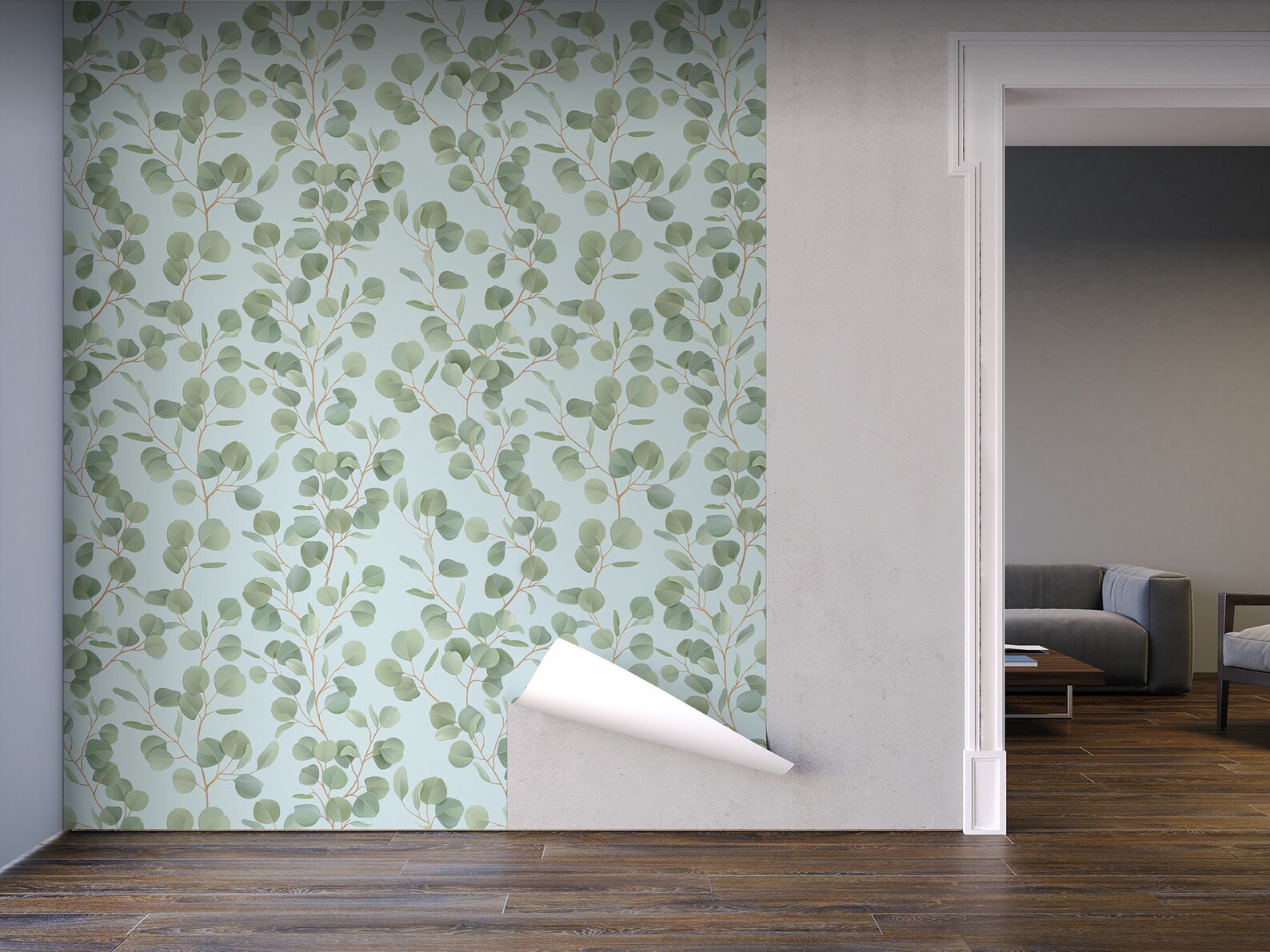 Green Wallpaper With Small Leaf Pattern Self Adhesive Peel | Etsy