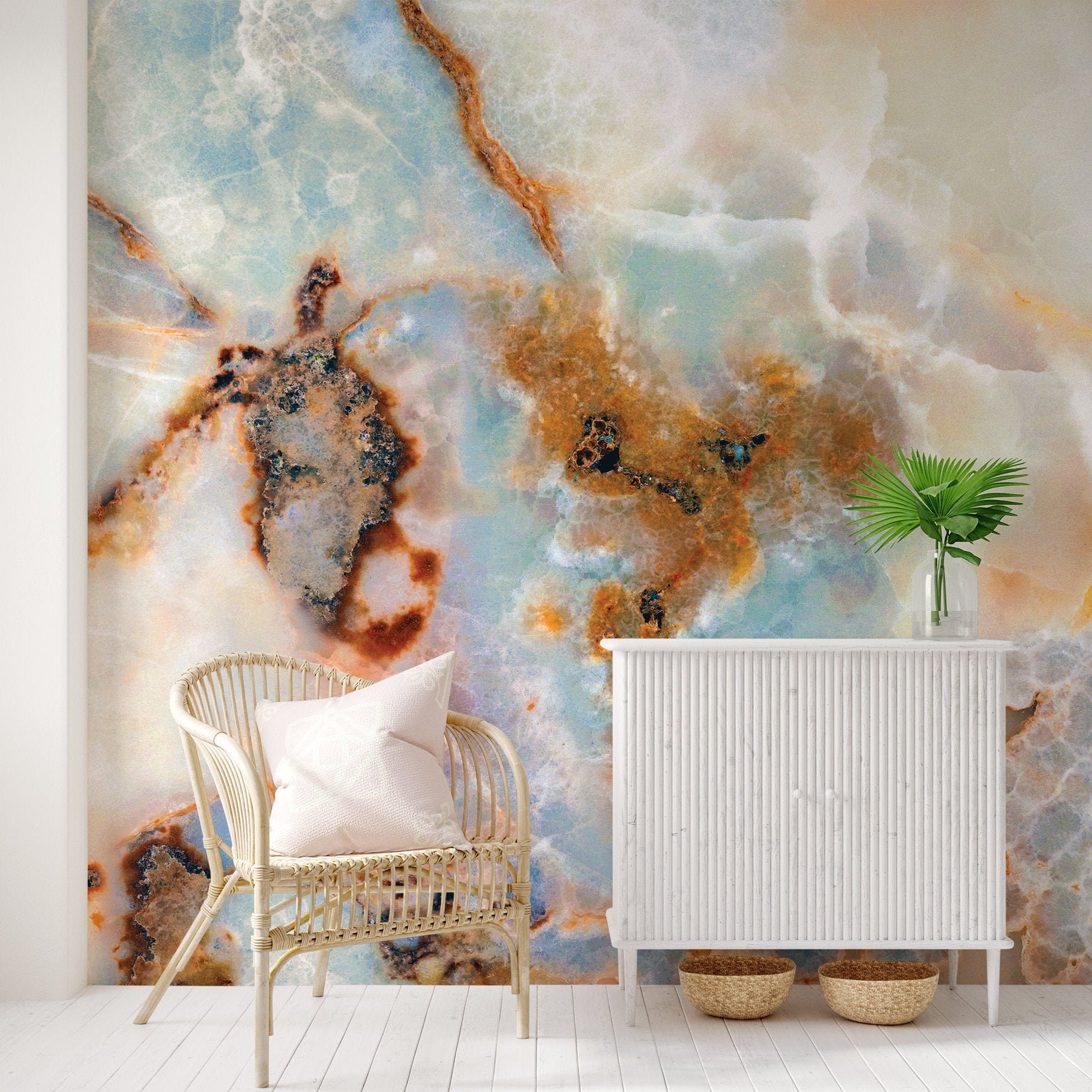 Blue and Copper Marble Stone Mural Polished Crystal Rustic - Etsy
