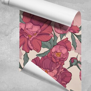 Pink and Red Big Flower Pattern Wallpaper, Botanical Mural | Self ...