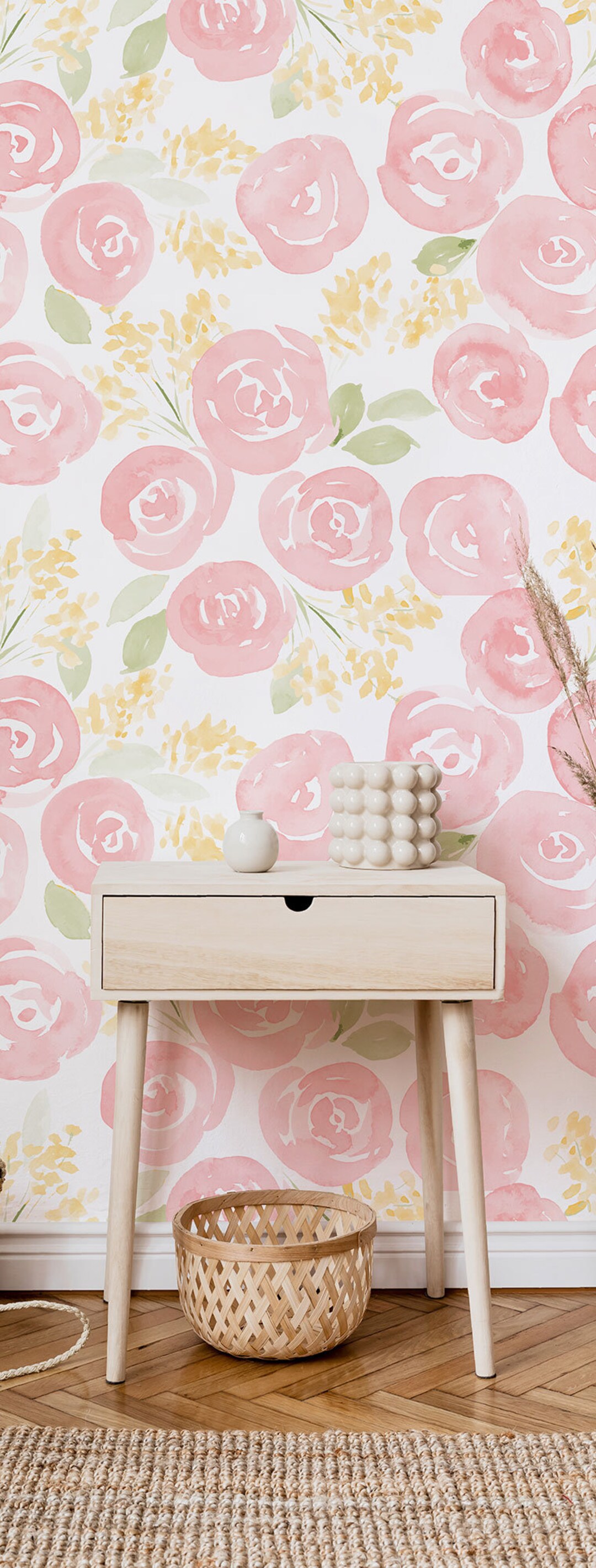 Watercolor Soft Pink Roses Pattern Wallpaper, Painted Aquarelle Flowers ...