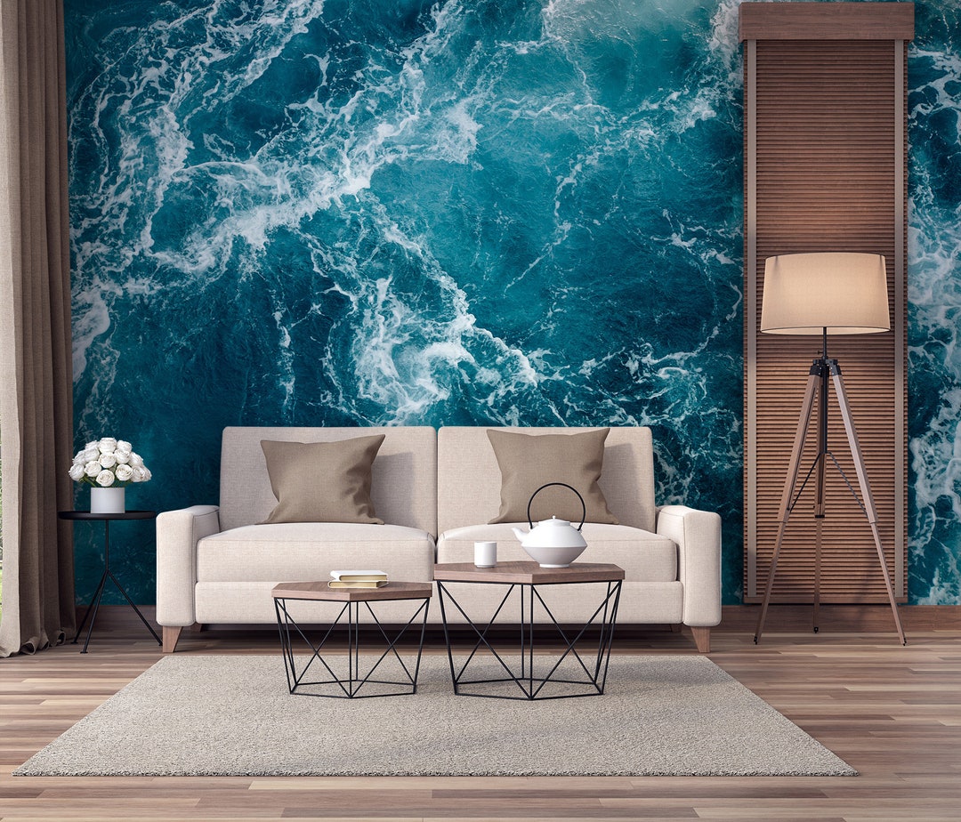 Oceanscape Wallpaper, Sea Waves, Marine Wall Mural, Sea Foam • Peel and ...