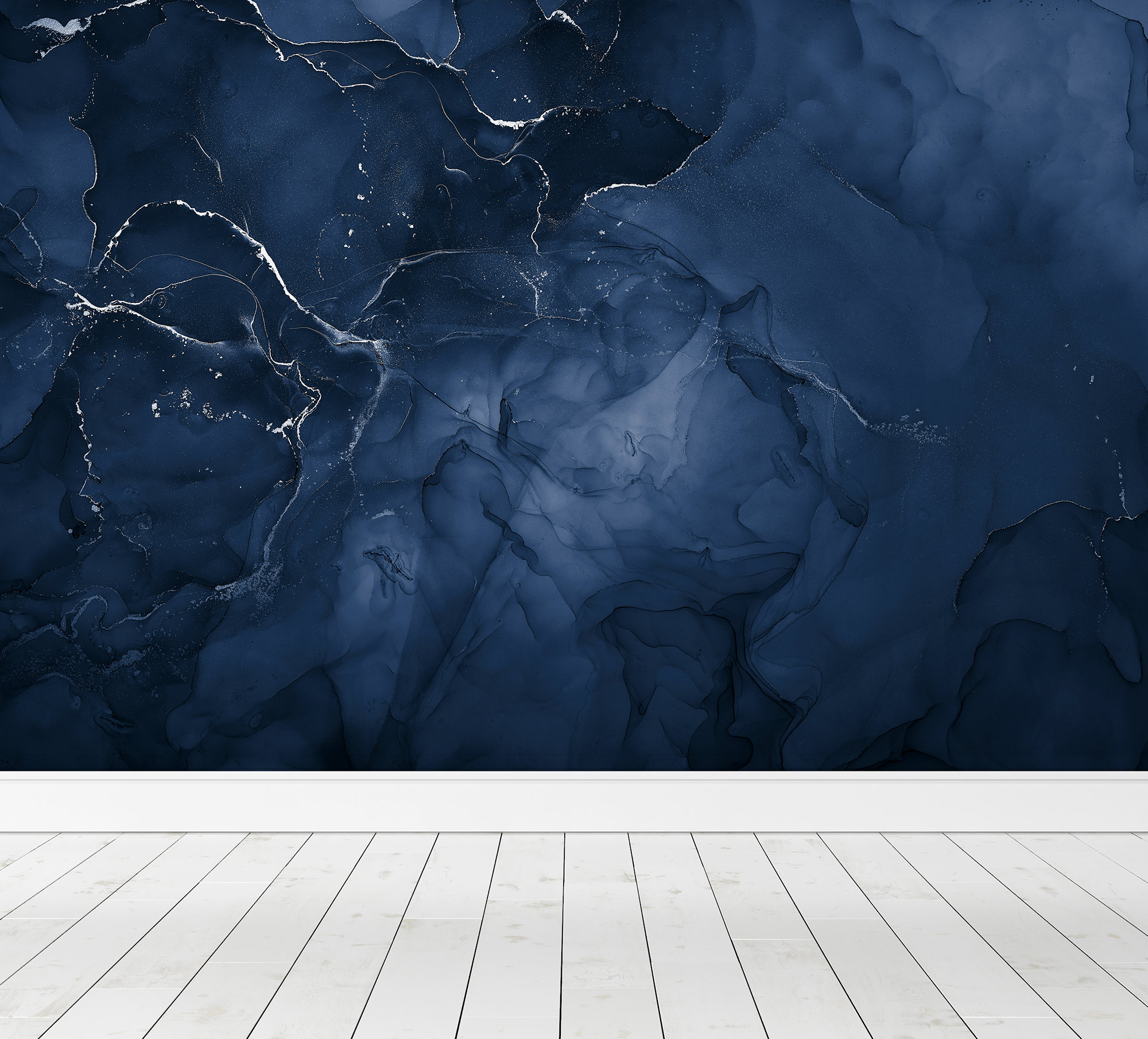 Elegant Dark Night Blue and Silver Matte Watercolor Marble Wallpaper ...