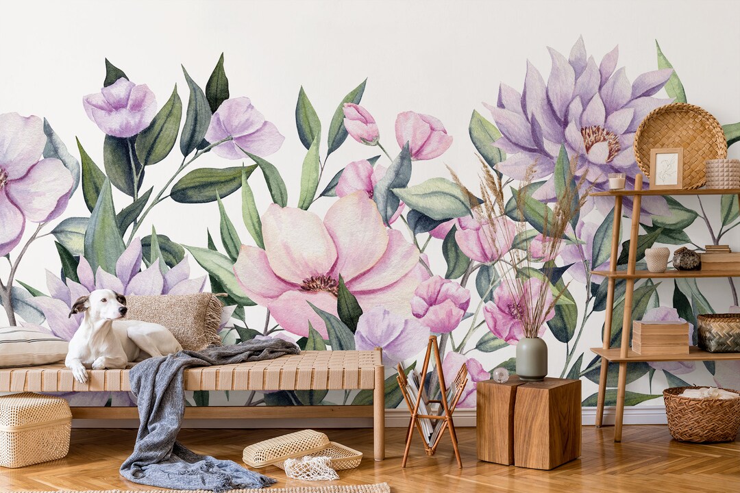 Pink and Purple Watercolor Floral Wallpaper Self Adhesive - Etsy
