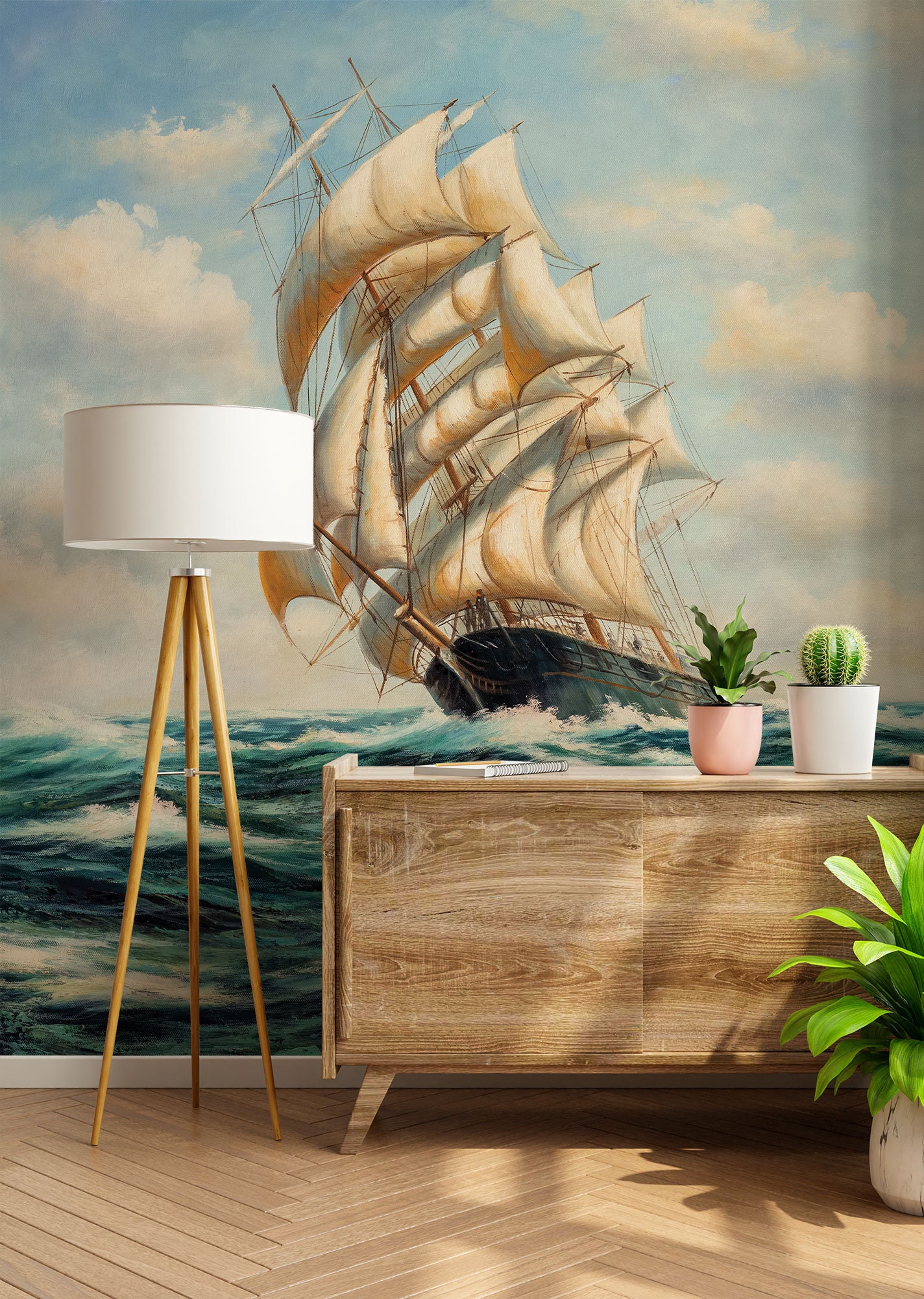 Sea Ship Wallpaper Sea Waves and Blue Sky Marine Acrylic - Etsy