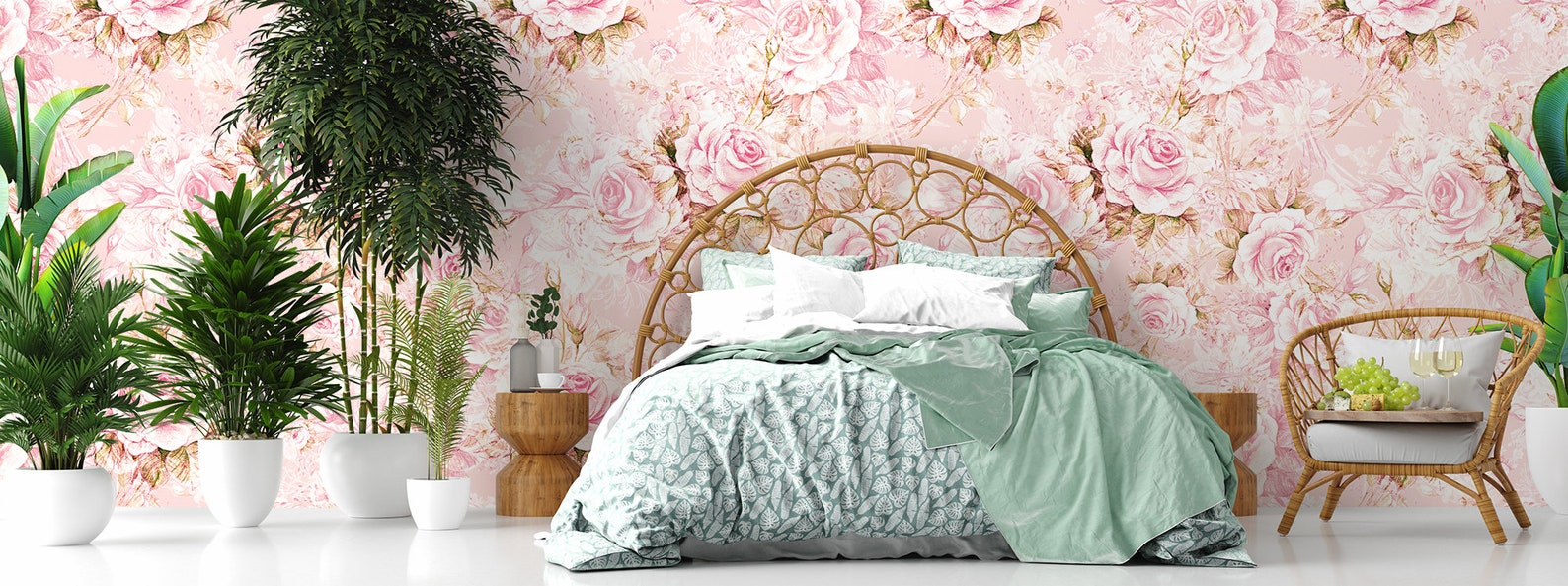 Light Delicate Pink Mural With Rose Motive Self Adhesive | Etsy