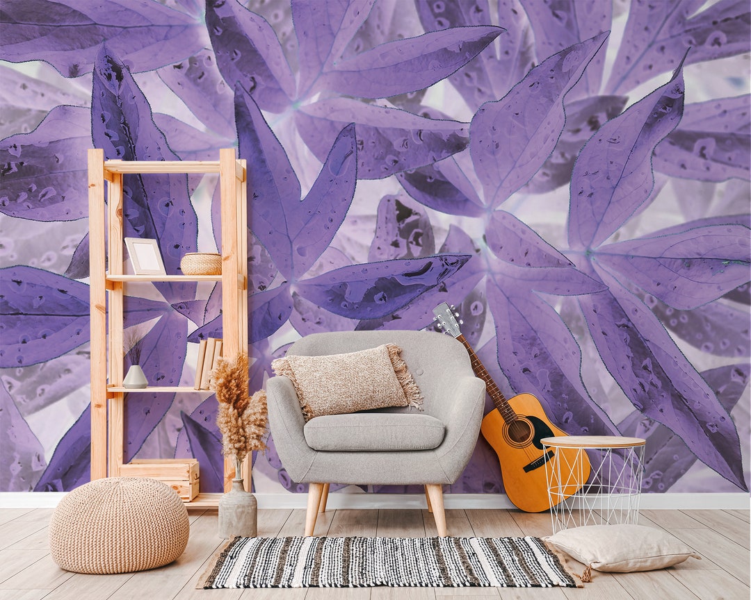 Lilac Leaves Abstract Wallpaper, Botanical Wall Mural With Leaf Pattern ...