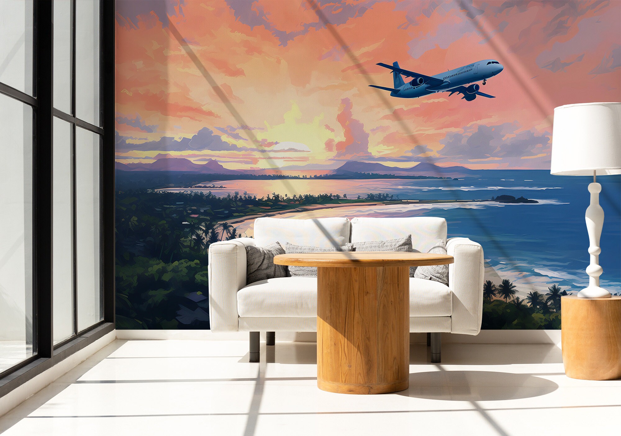 Sunset & Plane Tropical Island Wallpaper, Abstract Exotic Landscape ...