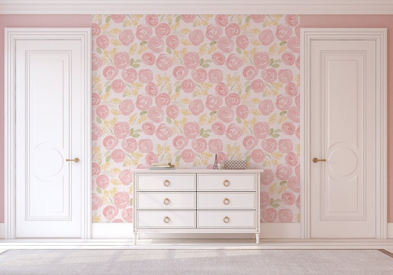 Watercolor Soft Pink Roses Pattern Wallpaper Self Adhesive - Etsy