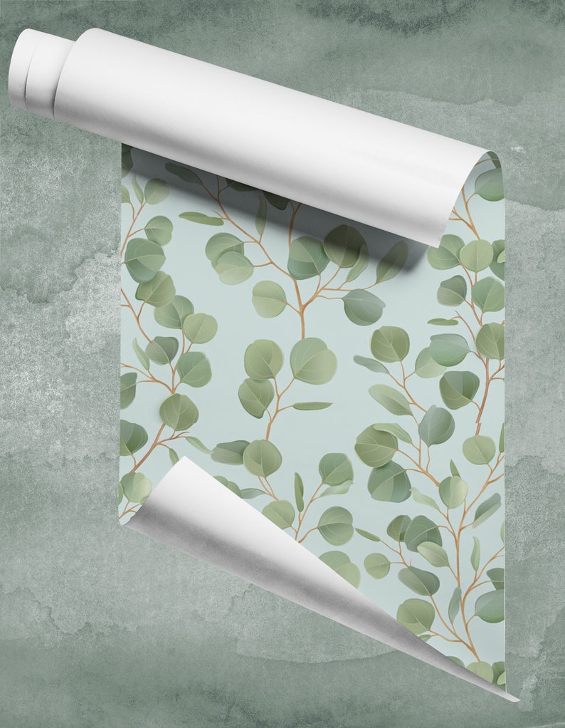 Green Wallpaper With Small Leaf Pattern Self Adhesive Peel | Etsy