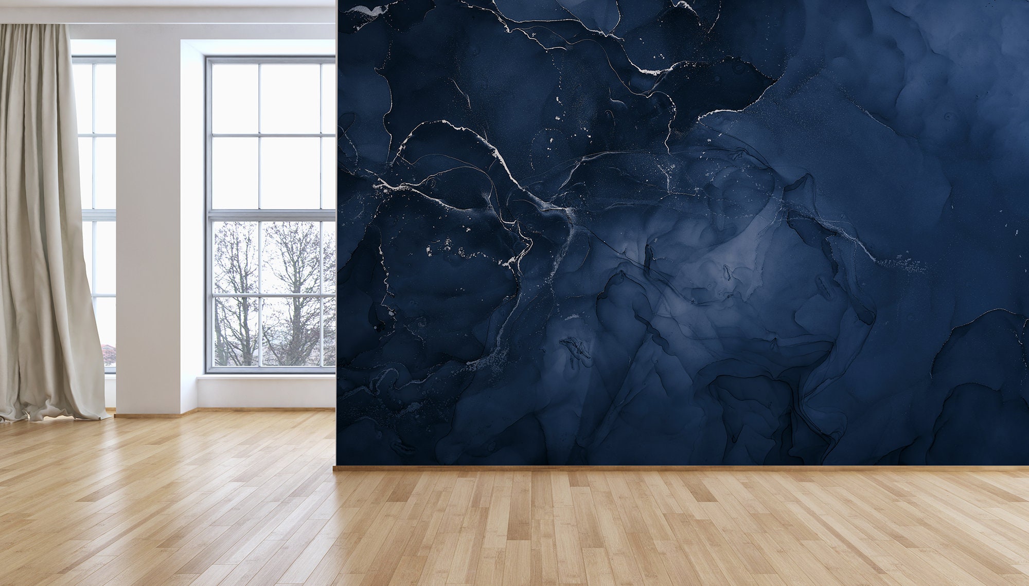 Elegant Dark Night Blue and Silver Matte Watercolor Marble | Etsy