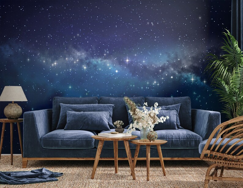 Dark Blue Cosmic Wallpaper, Space & Stars Wall Mural • Peel and Stick ...