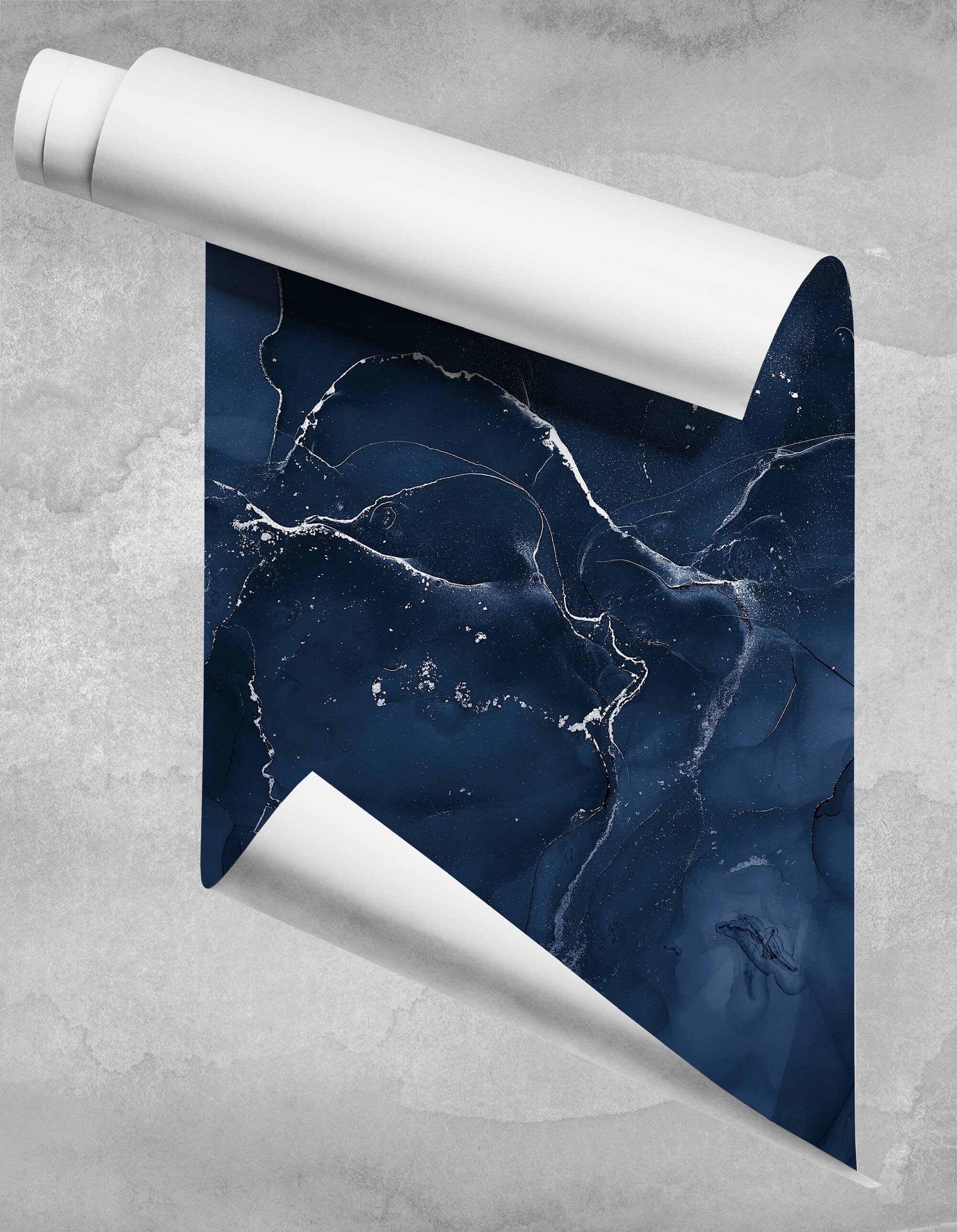 Elegant Dark Night Blue and Silver Matte Watercolor Marble Wallpaper ...