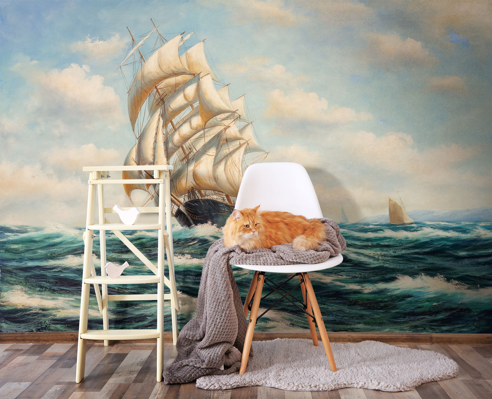 Sea Ship Wallpaper Sea Waves and Blue Sky Marine Acrylic - Etsy