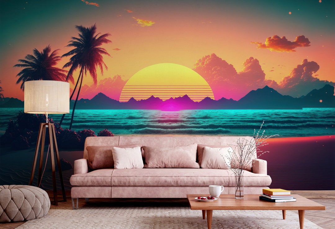 Tropical Landscape Wallpaper, Scenic Sunset on the Beach Wall Mural ...