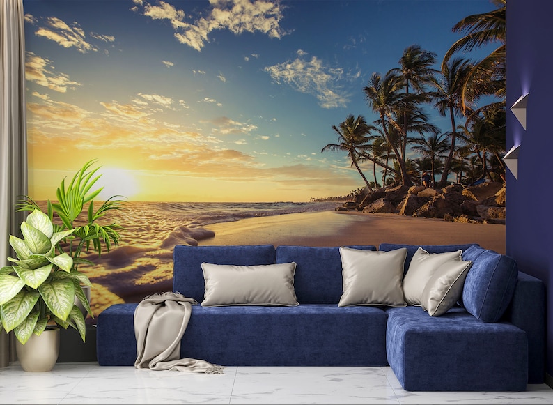 Tropical Island Wallpaper Mural Tropical Wallpaper Sunset - Etsy