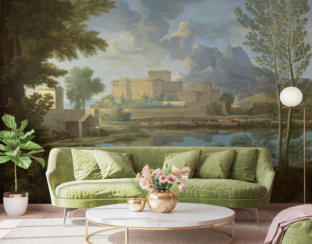 Landscape With a Calm Wallpaper by Nicolas Poussin, Vintage Landscape ...