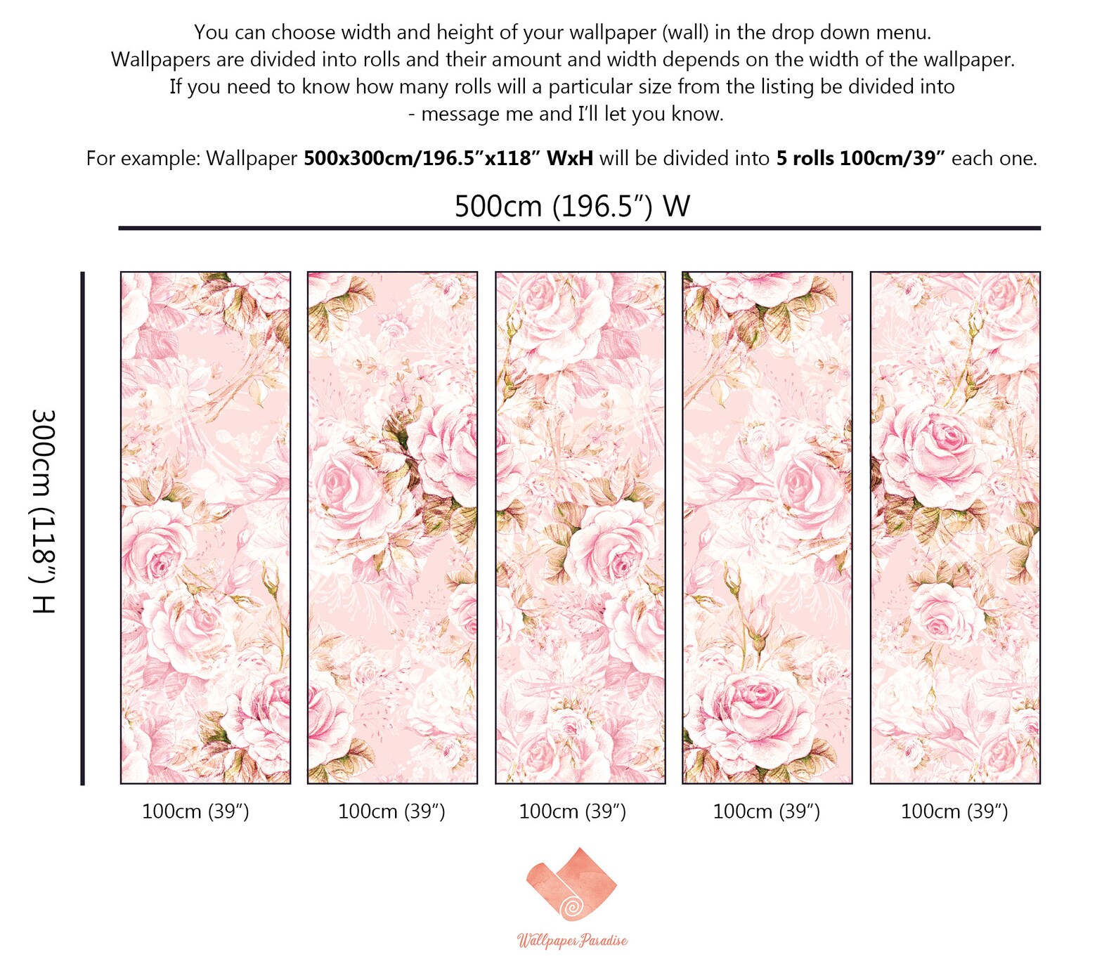 Light Delicate Pink Mural With Rose Motive Self Adhesive - Etsy
