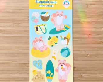 Sticker Cute Kawaii Summer Ocean Beach Sun Pool Seashells Ice Cream ...