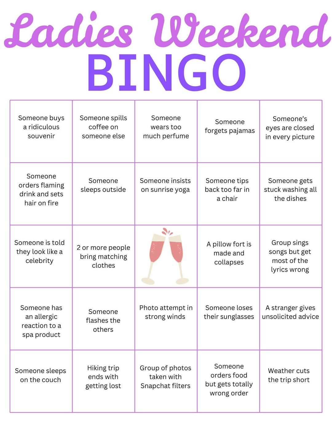 Fun Crazy Ladies Girls Weekend Trip Adventure Bingo - Etsy