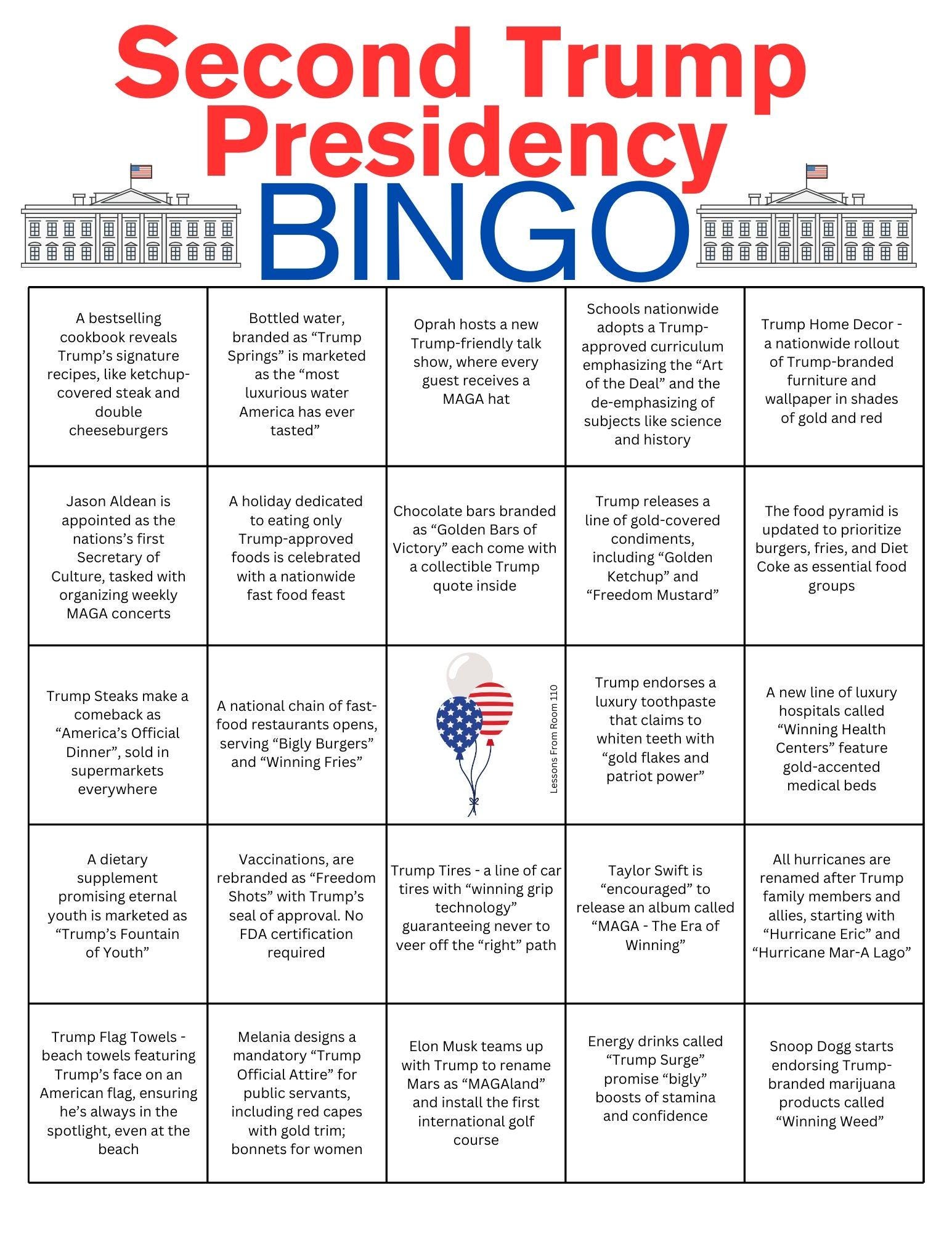 Trump Presidency Bingo Game 4 Years of Absurd Predictions - Etsy