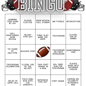 Big Game American Football Bingo 10 Different Cards Good for All Ages ...