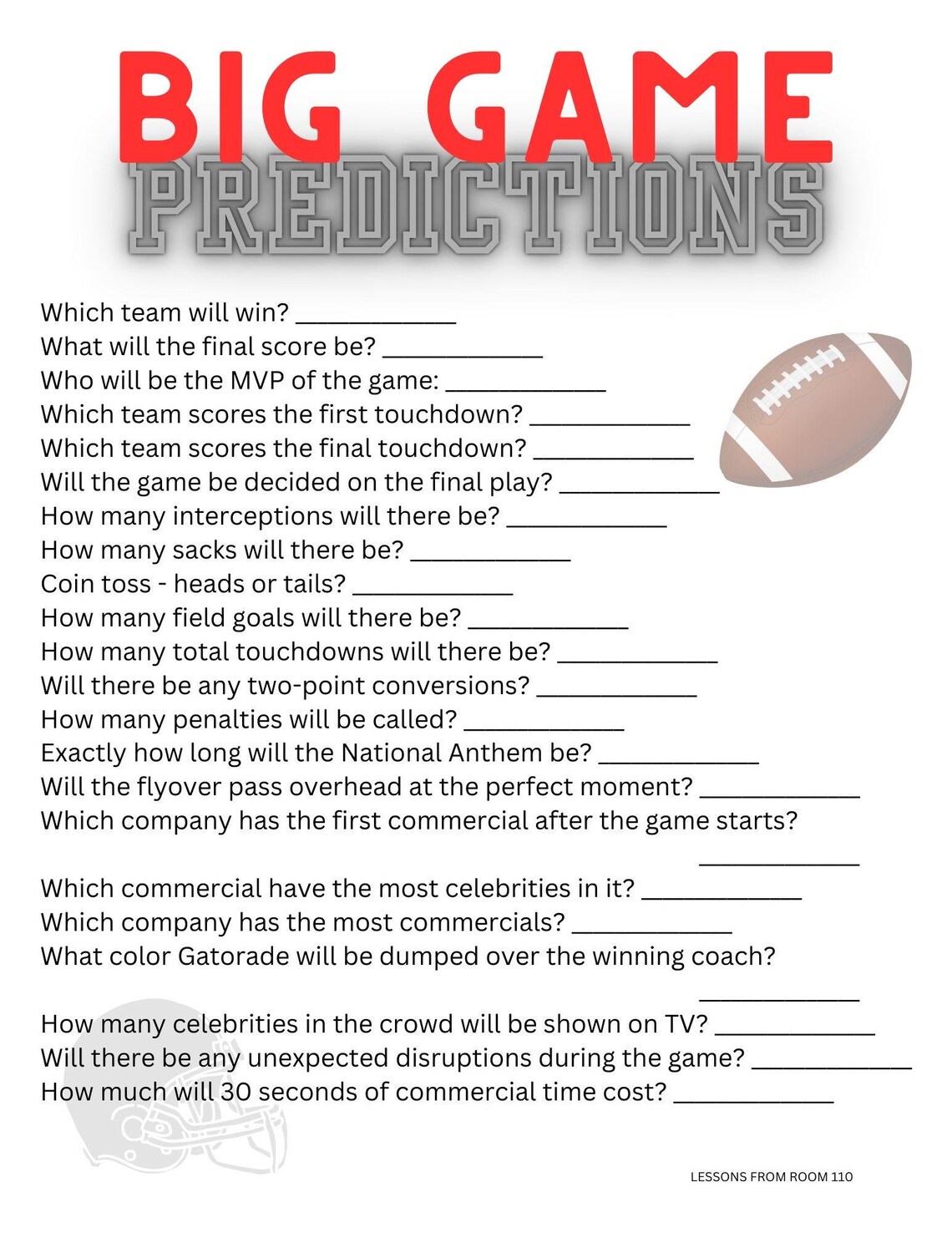Big Game American Football Predictions and Other Fun Games - Etsy