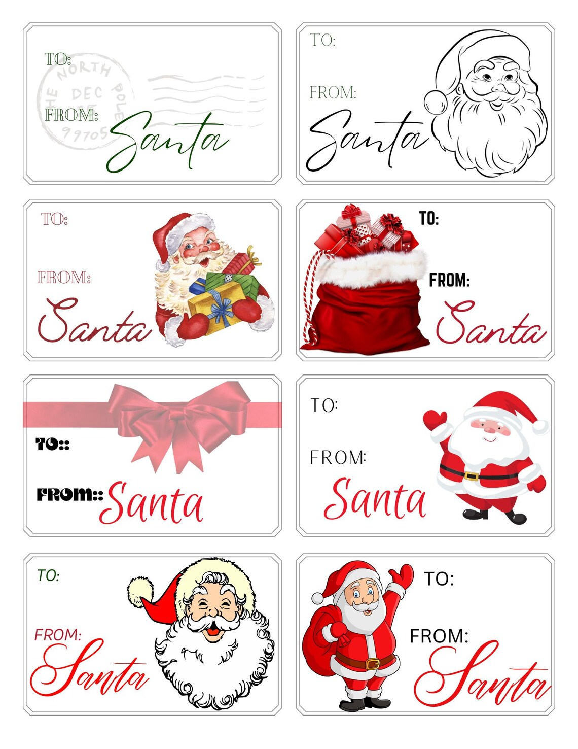 Santa Themed Traditional Christmas Holiday Gift Tags - Etsy