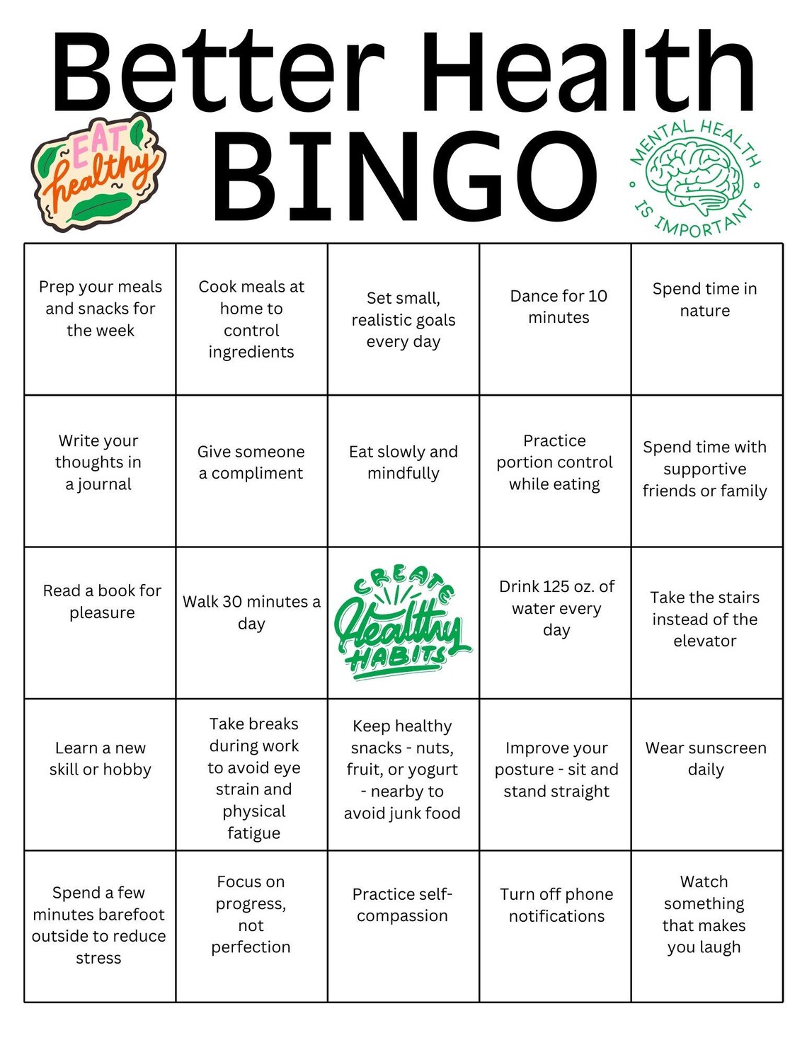 Healthy Habits Bingo Health Class New Years Resolutions - Etsy