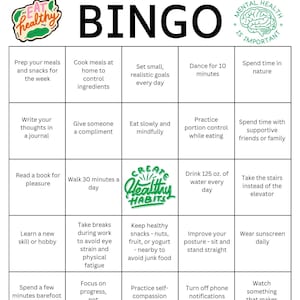 Healthy Habits Bingo Health Class New Years Resolutions - Etsy