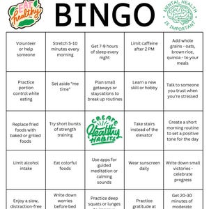 Healthy Habits Bingo Health Class New Years Resolutions - Etsy