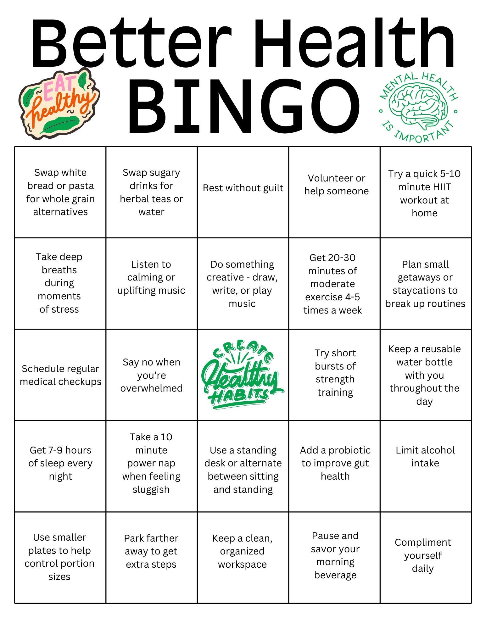 Healthy Habits Bingo Health Class New Years Resolutions - Etsy
