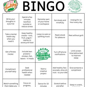 Healthy Habits Bingo Health Class New Years Resolutions - Etsy