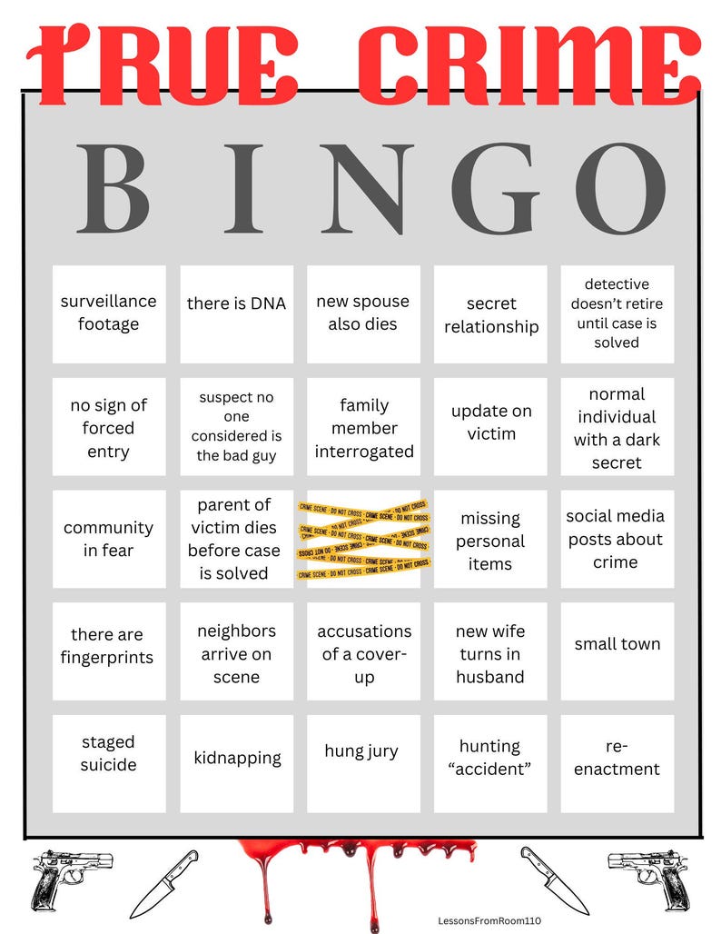 True Crime Show Fanatic Bingo Documentary Games 10 Different Cards - Etsy