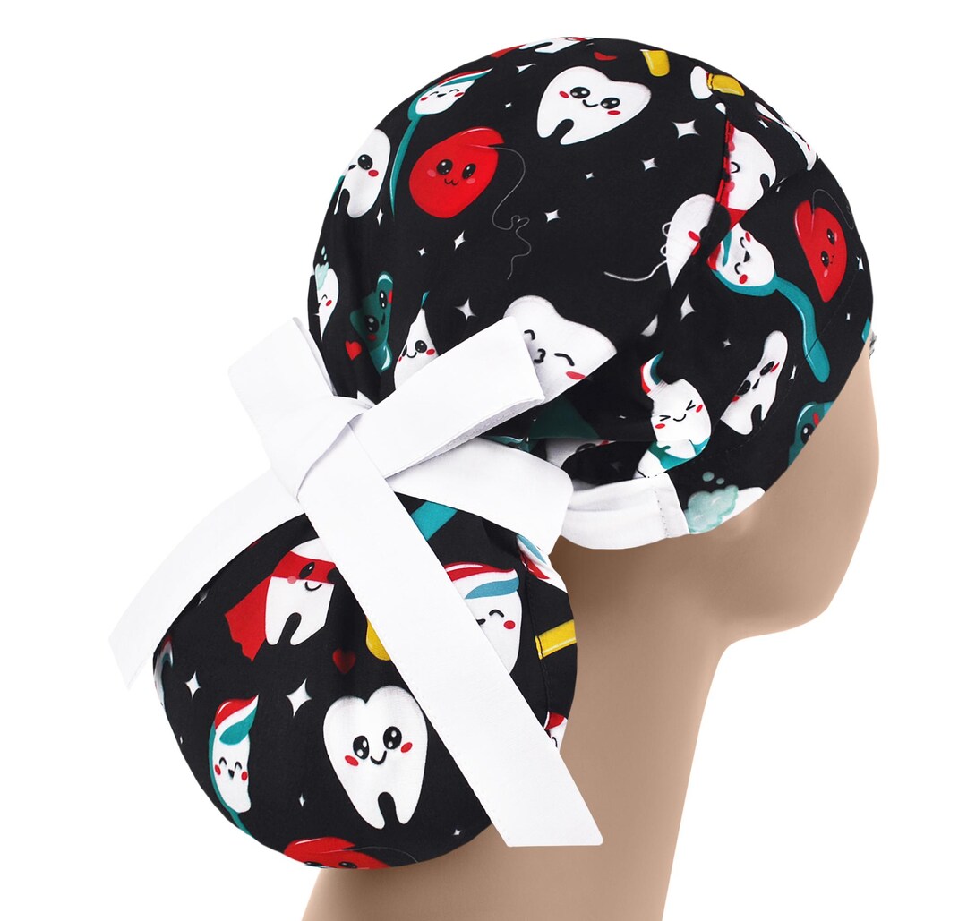 Scrub Cap Dental, Ponytail Nurse Cap, Teeth Surgical Hats, Scrub Hat ...