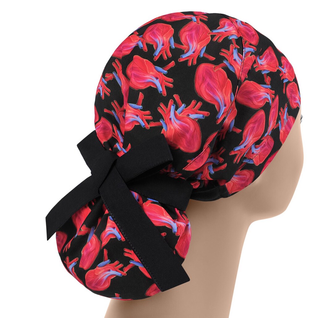 Heart Print Surgical Scrub Caps for Nurses – Adjustable Women’s Hats ...