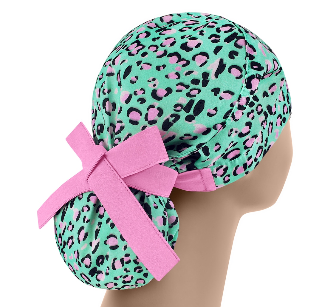 Cheetah Surgical Cap, Ponytail Nurse Cap, Big Hair Scrub Hats, Scrub ...