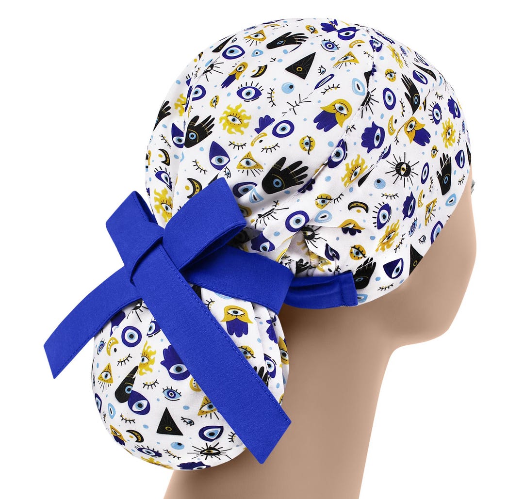Evil Eye Scrub Cap, Ponytail Nurse Caps, Amulet Surgical Hats, Scrub ...
