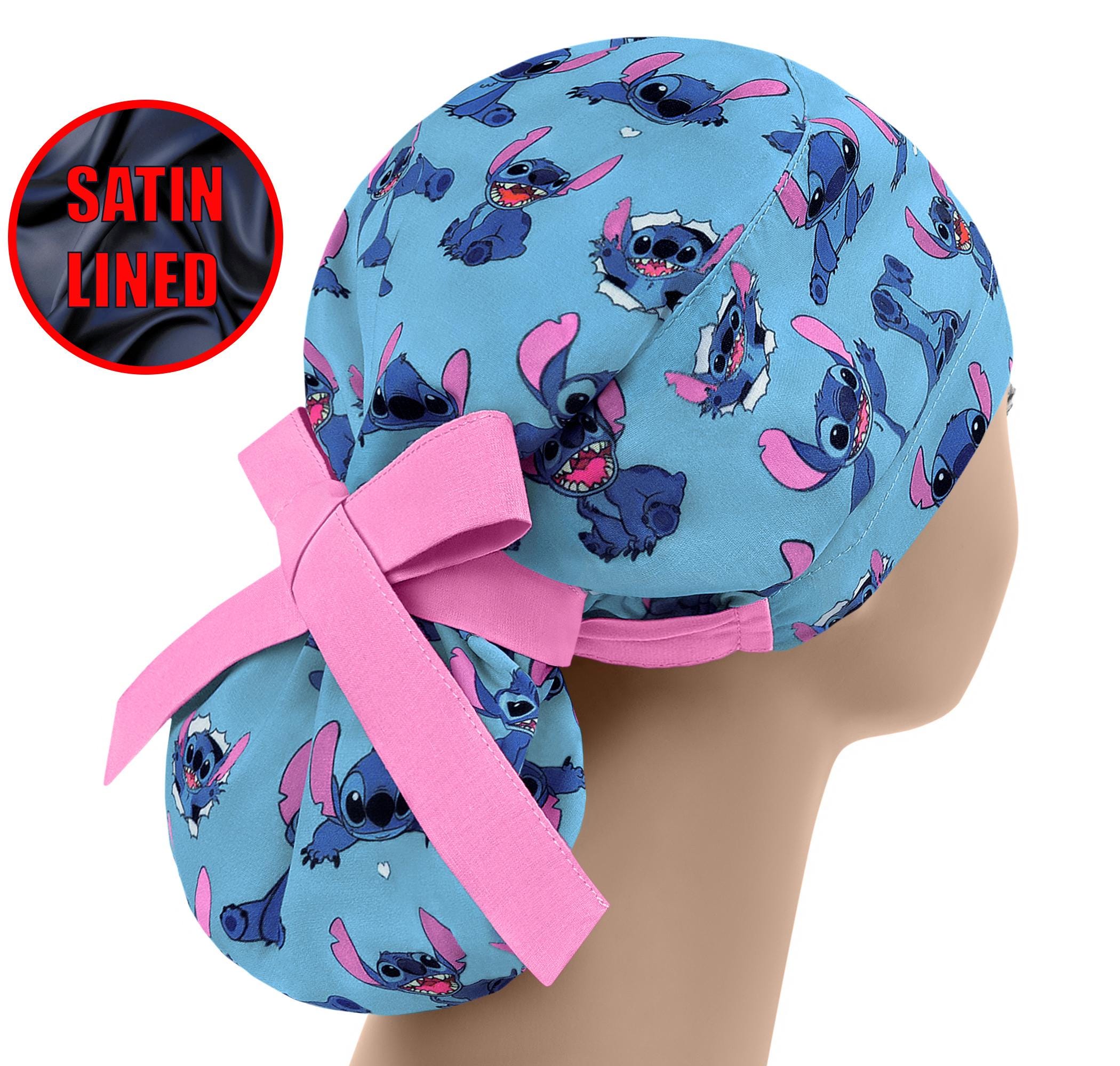 Satin Lined Ponytail - Cartoon Surgical Scrub Caps – Adjustable Womens ...