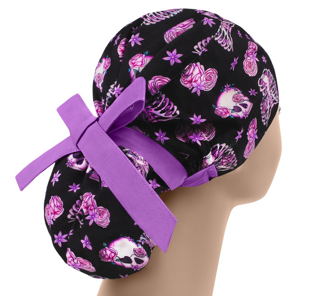 Scrub Cap Long Hair, Skeleton Nurse Cap, Ponytail Scrub Hats, Scrub ...