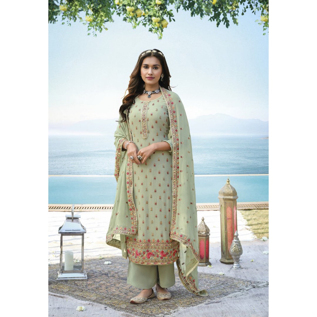 Pista Green Salwar Kameez Plazo Pant Suits Pakistani Indian - Etsy