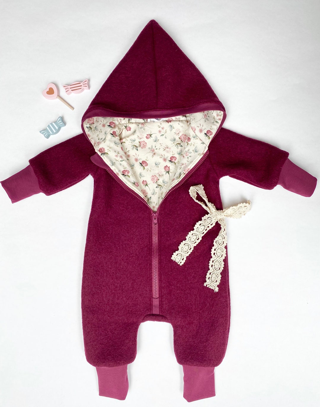 Walk Suit Walk Overall Bordeaux Cuffs in Berry Light Small Roses With ...