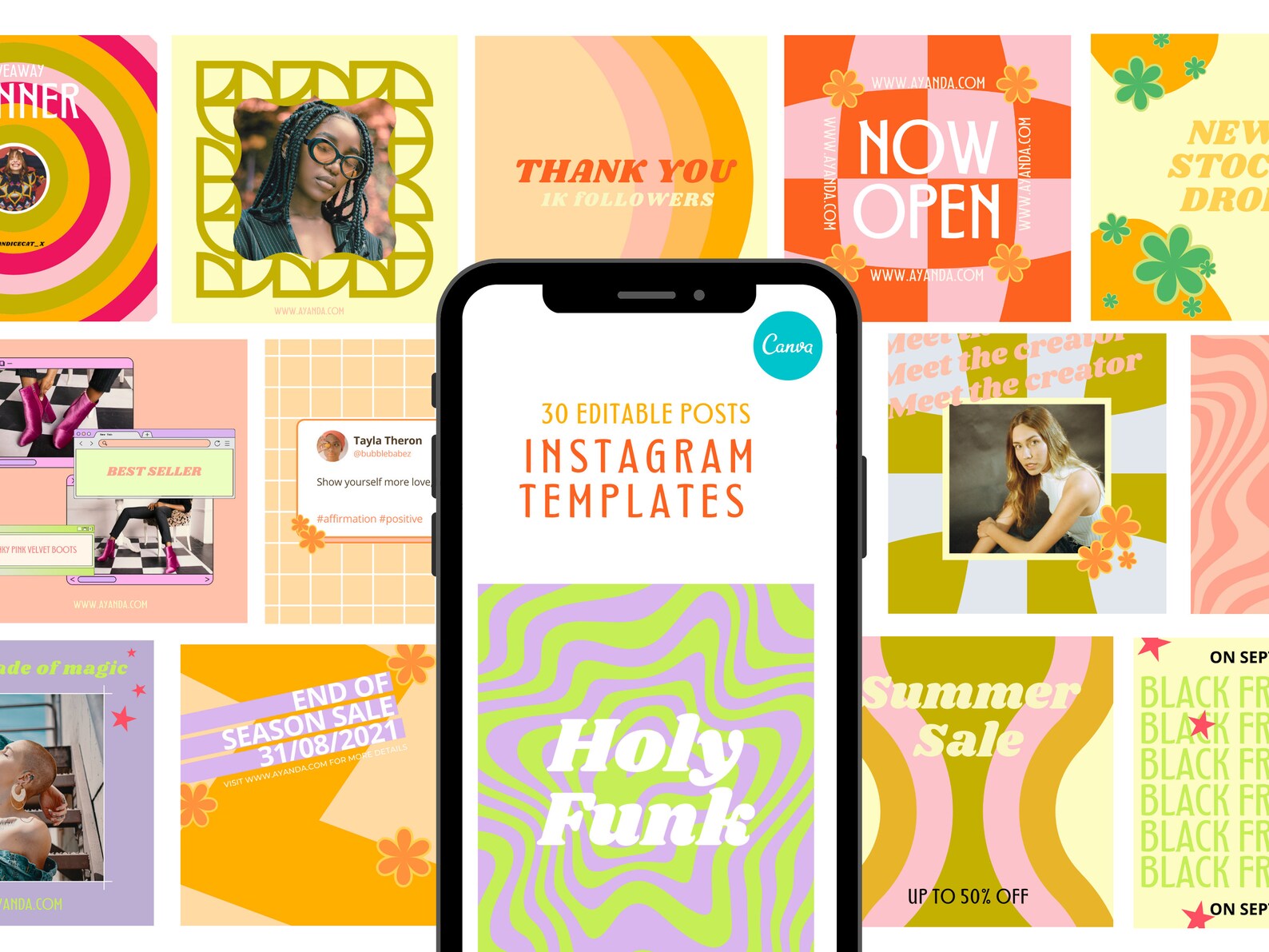 FUNKY INSTAGRAM BUNDLE Editable Canva Templates | Etsy