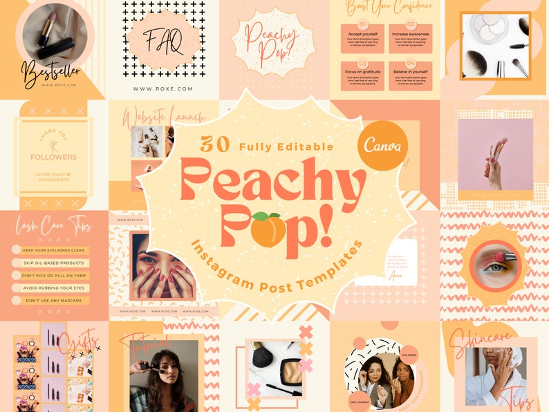 Peachy Pop Instagram Post Templates Canva - Etsy