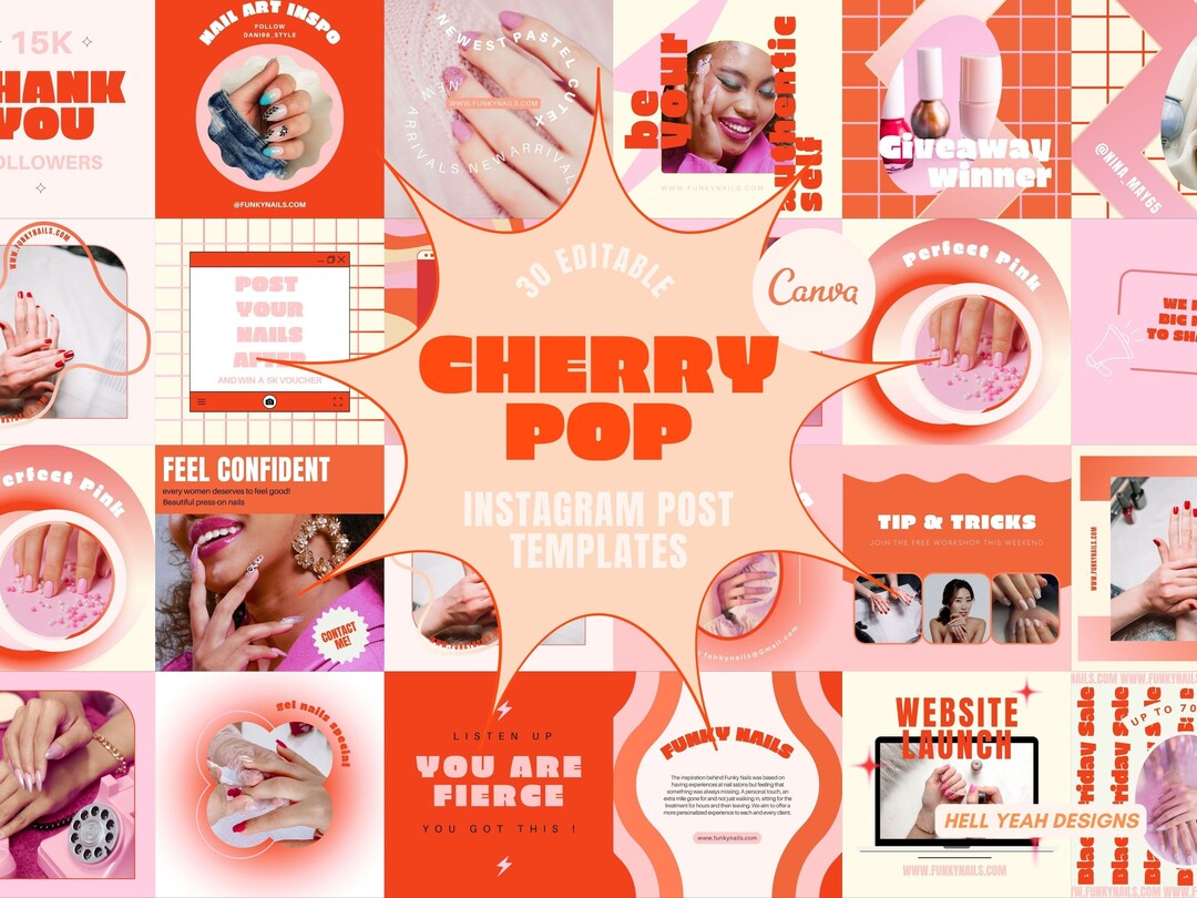 Cherry Pop Instagram POST Templates for Canva, Colorful Instagram ...