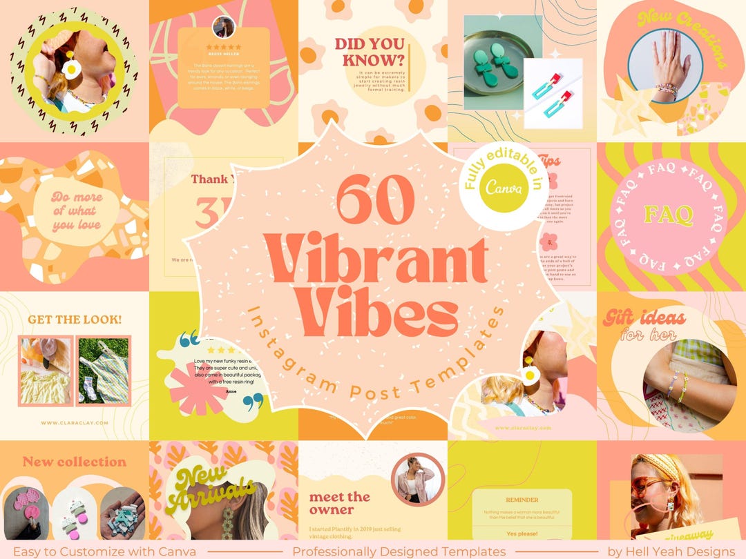 Vibrant Vibes Post Templates Canva, Ecommerce Instagram Templates, Cute ...